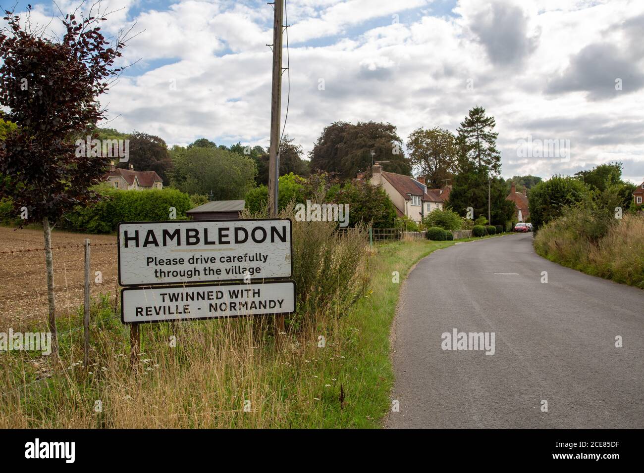 The Village entrance sign of Hambledon in Hampshire a typical English ...