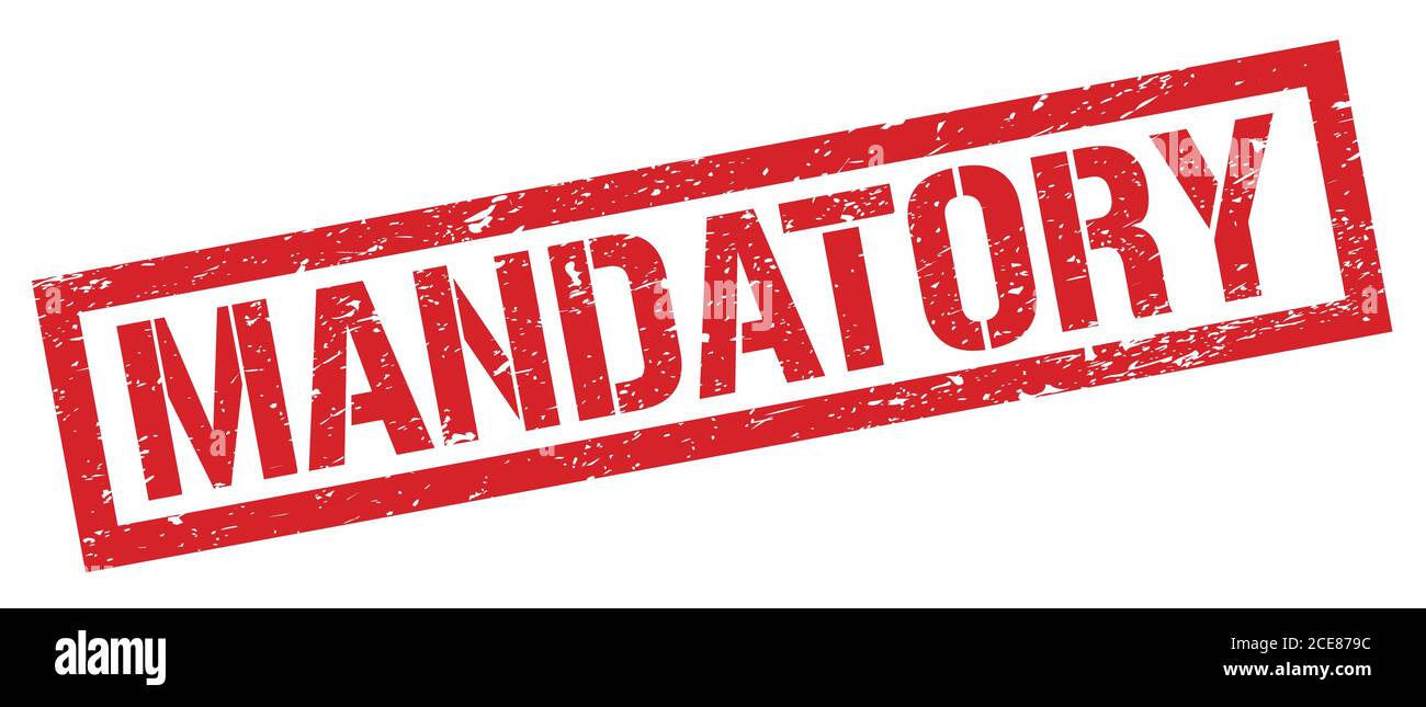 MANDATORY red grungy rectangle stamp sign Stock Photo - Alamy