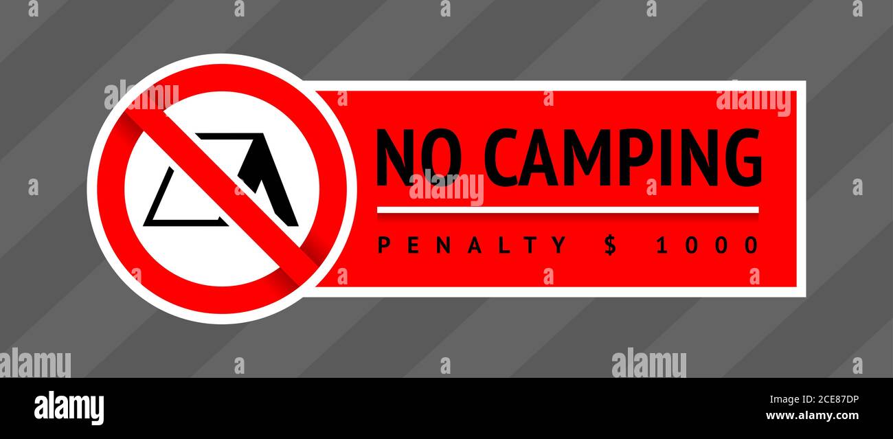 Prohibition sign No Camping, trendy label, ready to print Stock Vector ...