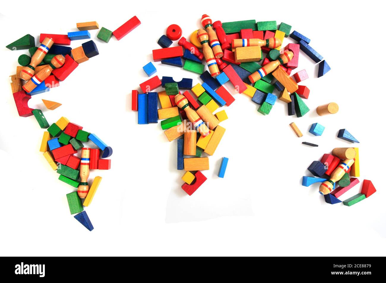 world map from wooden color bricks isolated on the white background ...