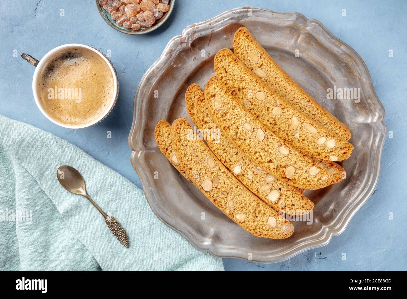 Biscotti, traditional Italian almond biscuits, with a cup of coffee ...