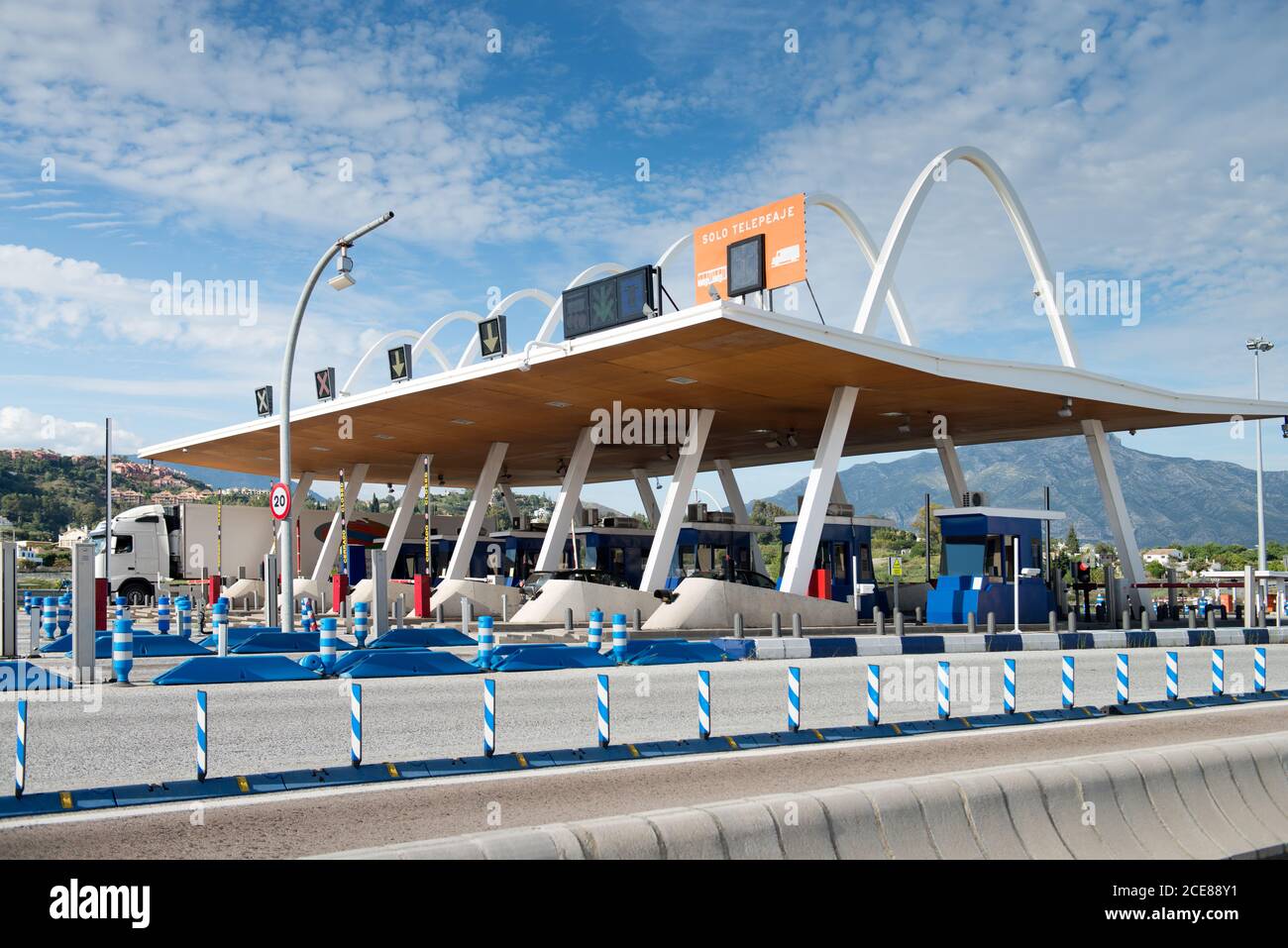 Futuristic exterior of toll road with contemporary payment system on ...
