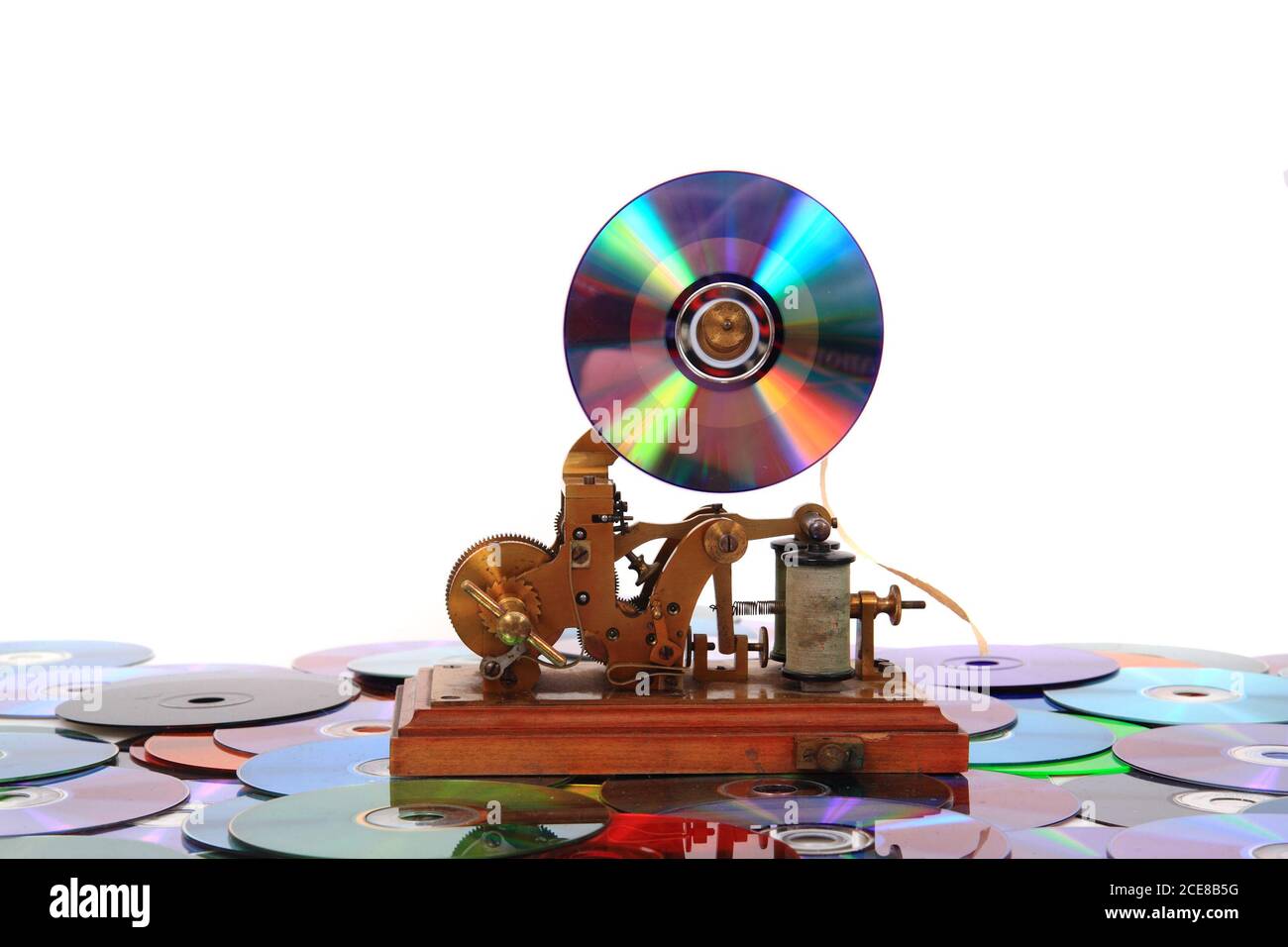 old telegraph with CD or DVDisolated on the white background Stock ...