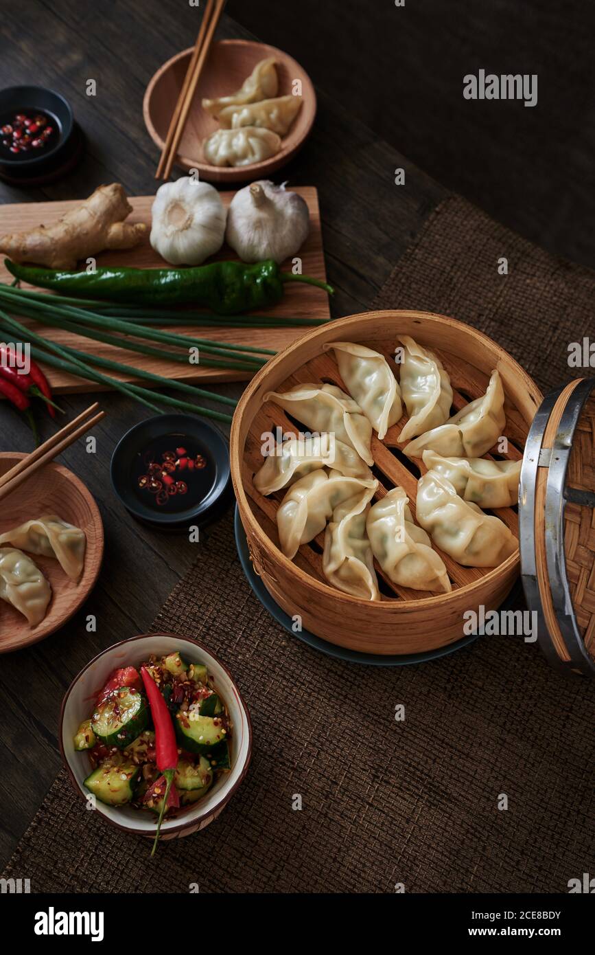 Chinese steamed dumplings made by vegetables and pork Stock Photo - Alamy