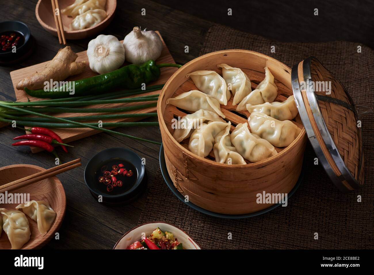 Chinese steamed dumplings made by vegetables and pork Stock Photo - Alamy