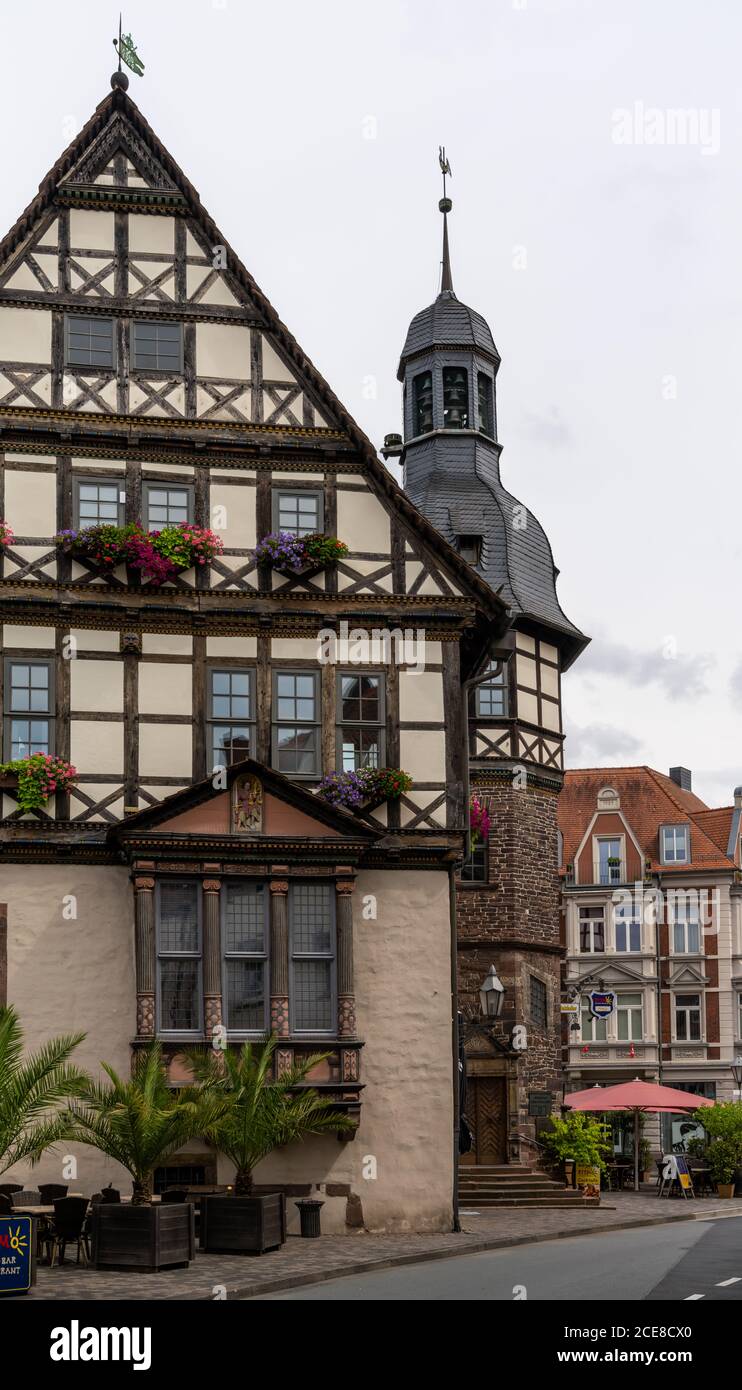 Hoexter, NW / Germany - 2 August 2020: beautiful old hlf-timbered house ...