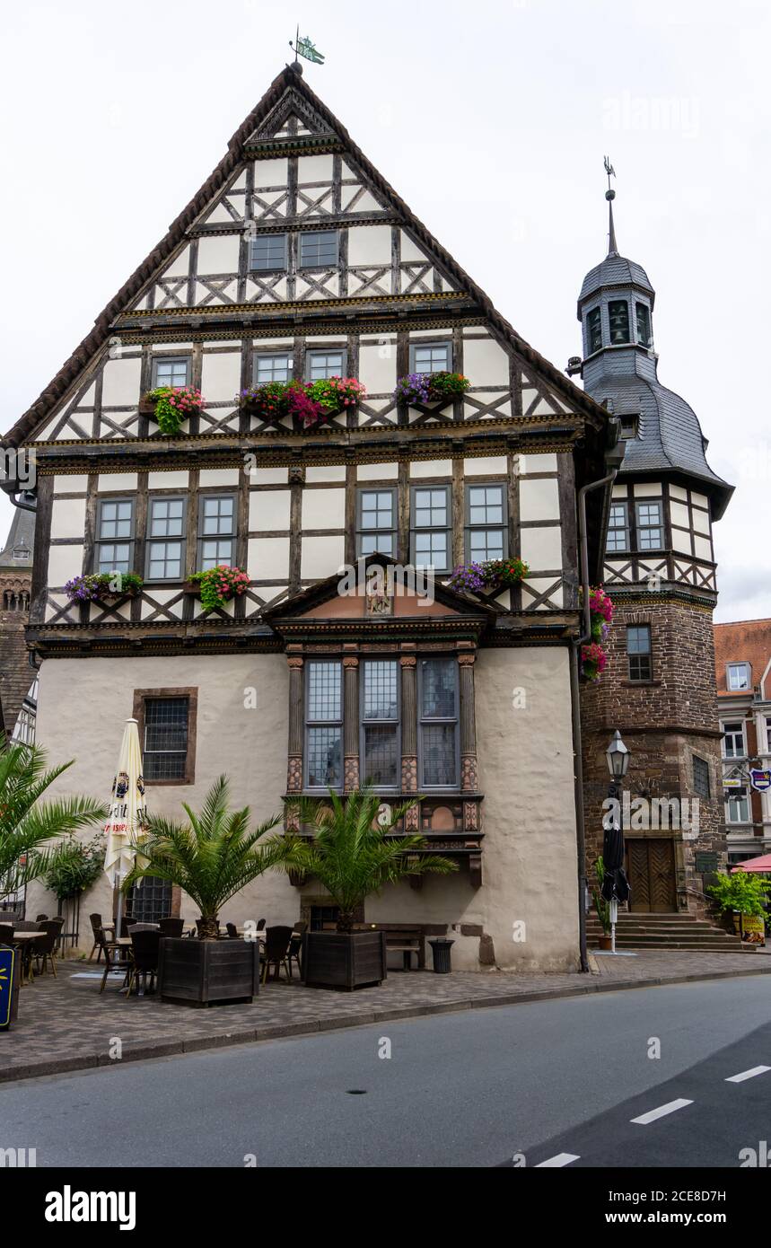 Hoexter, NW / Germany - 2 August 2020: beautiful old hlf-timbered house ...
