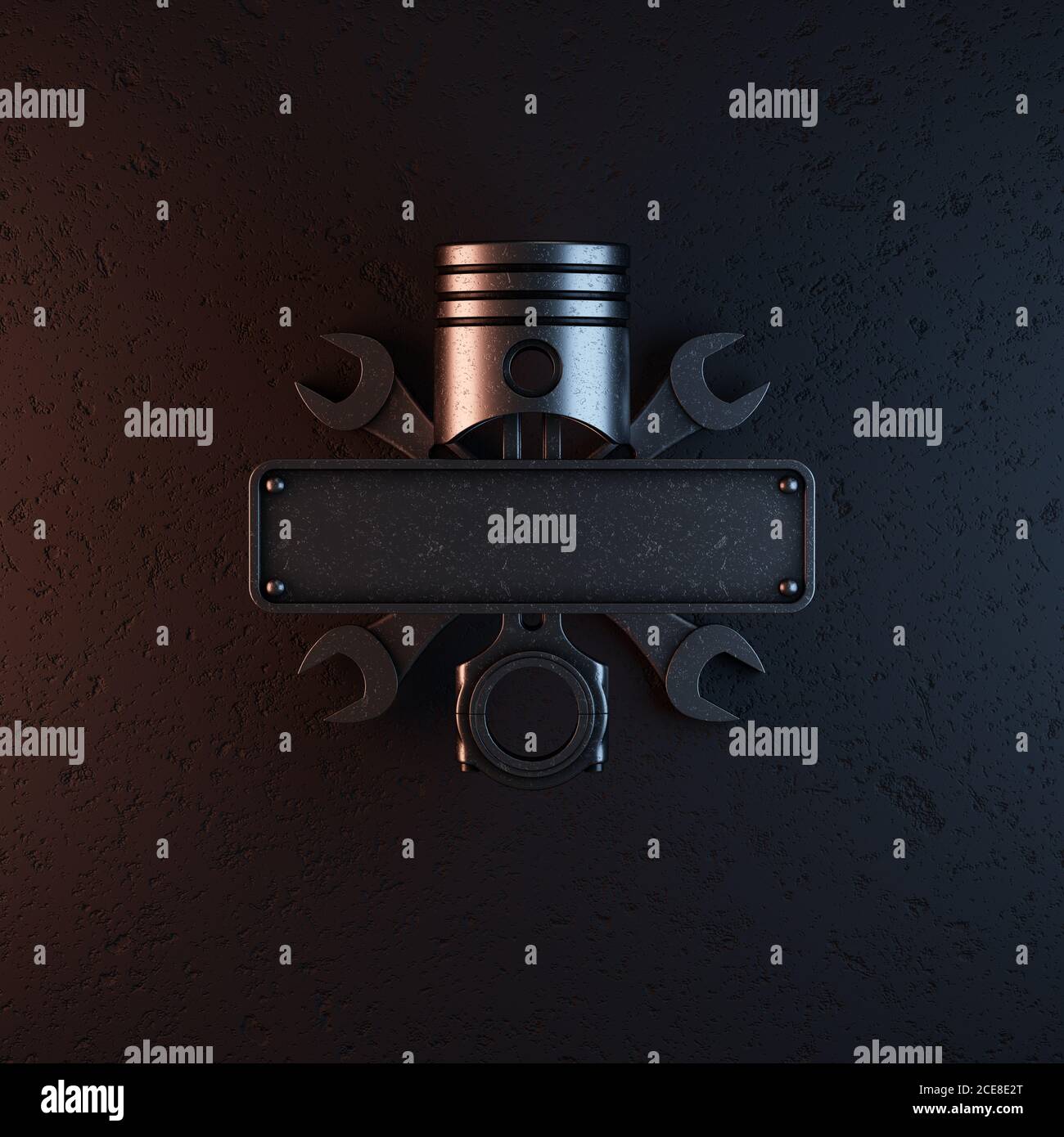 Emblem created with piston, keys and license plate. Background version ...