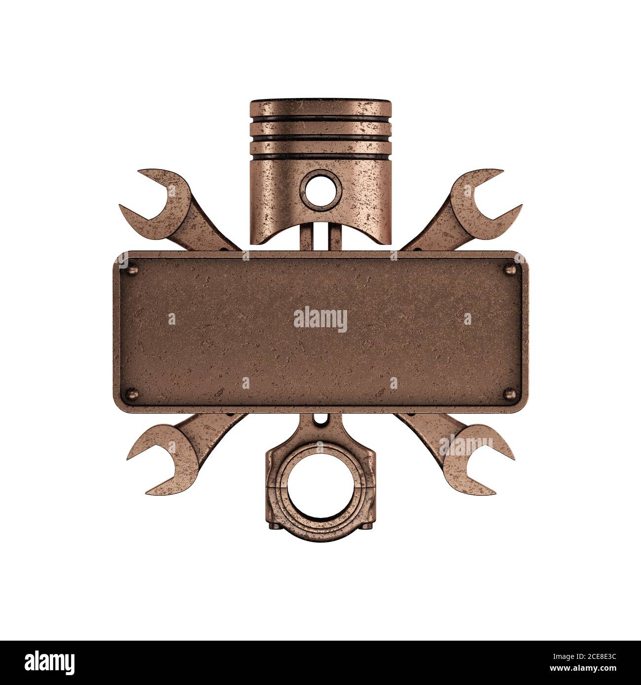 Emblem created with piston, keys and license plate. Larger bronze ...
