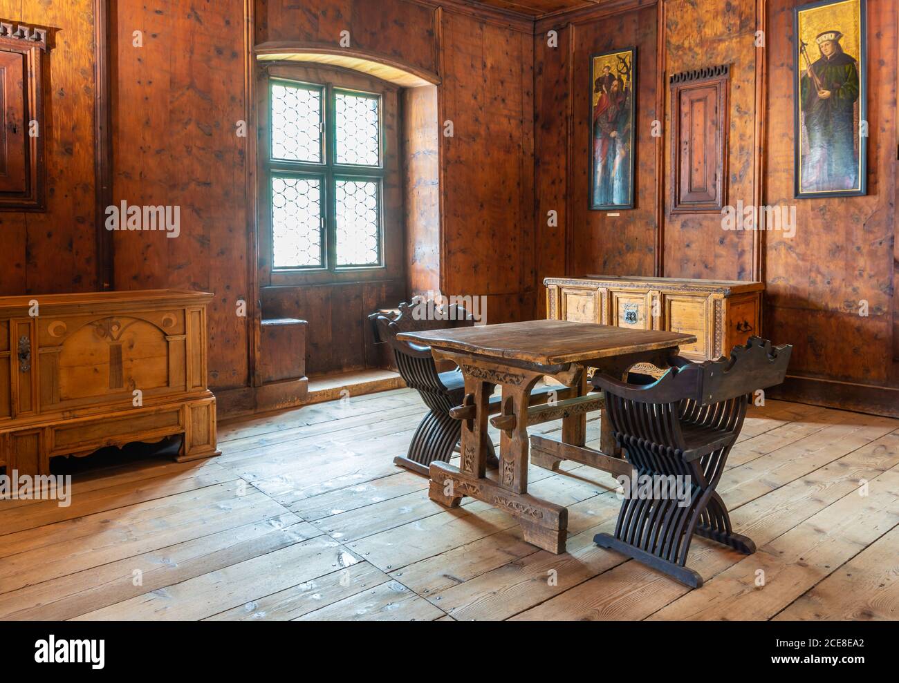 interior room of the medieval princely castle of Merano in Trentino ...