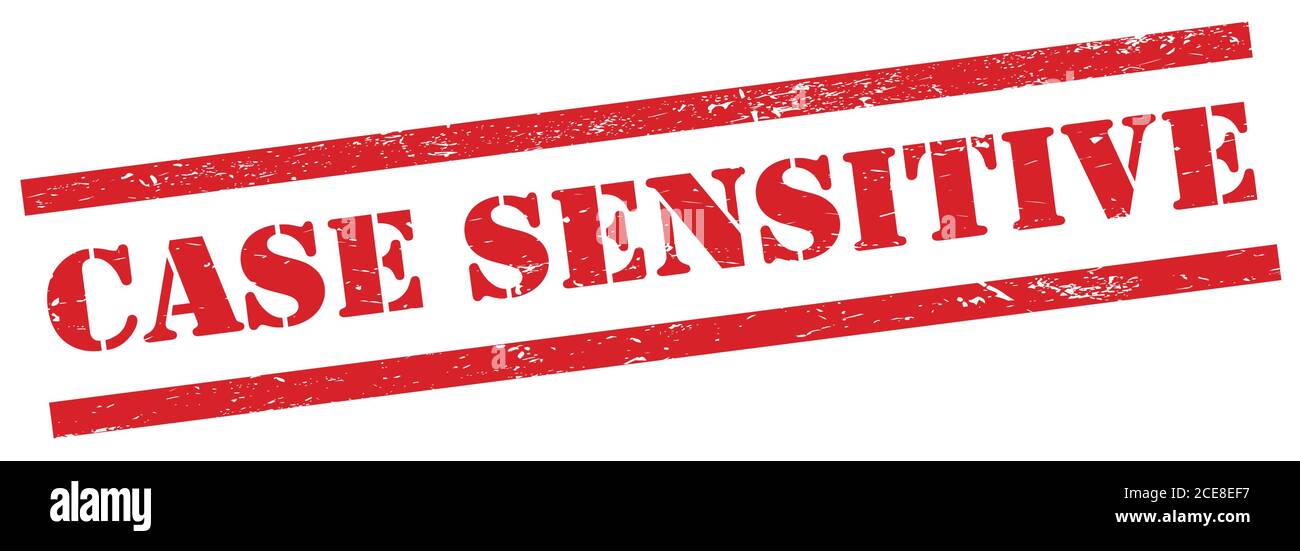 CASE SENSITIVE text on red grungy rectangle stamp Stock Photo - Alamy