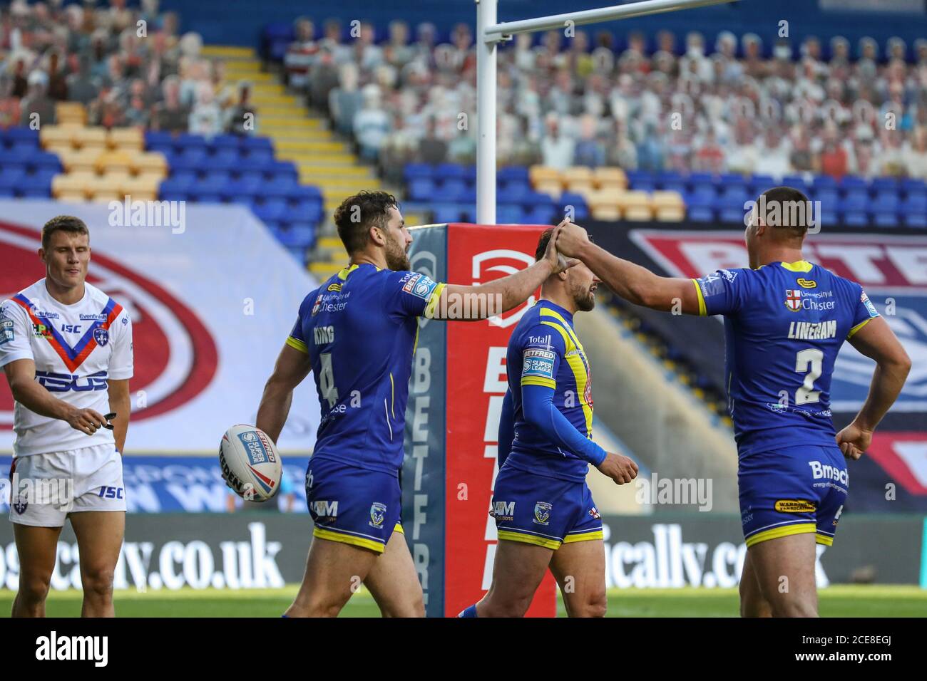 Toby King (4) of Warrington Wolves celebrates his try Stock Photo - Alamy