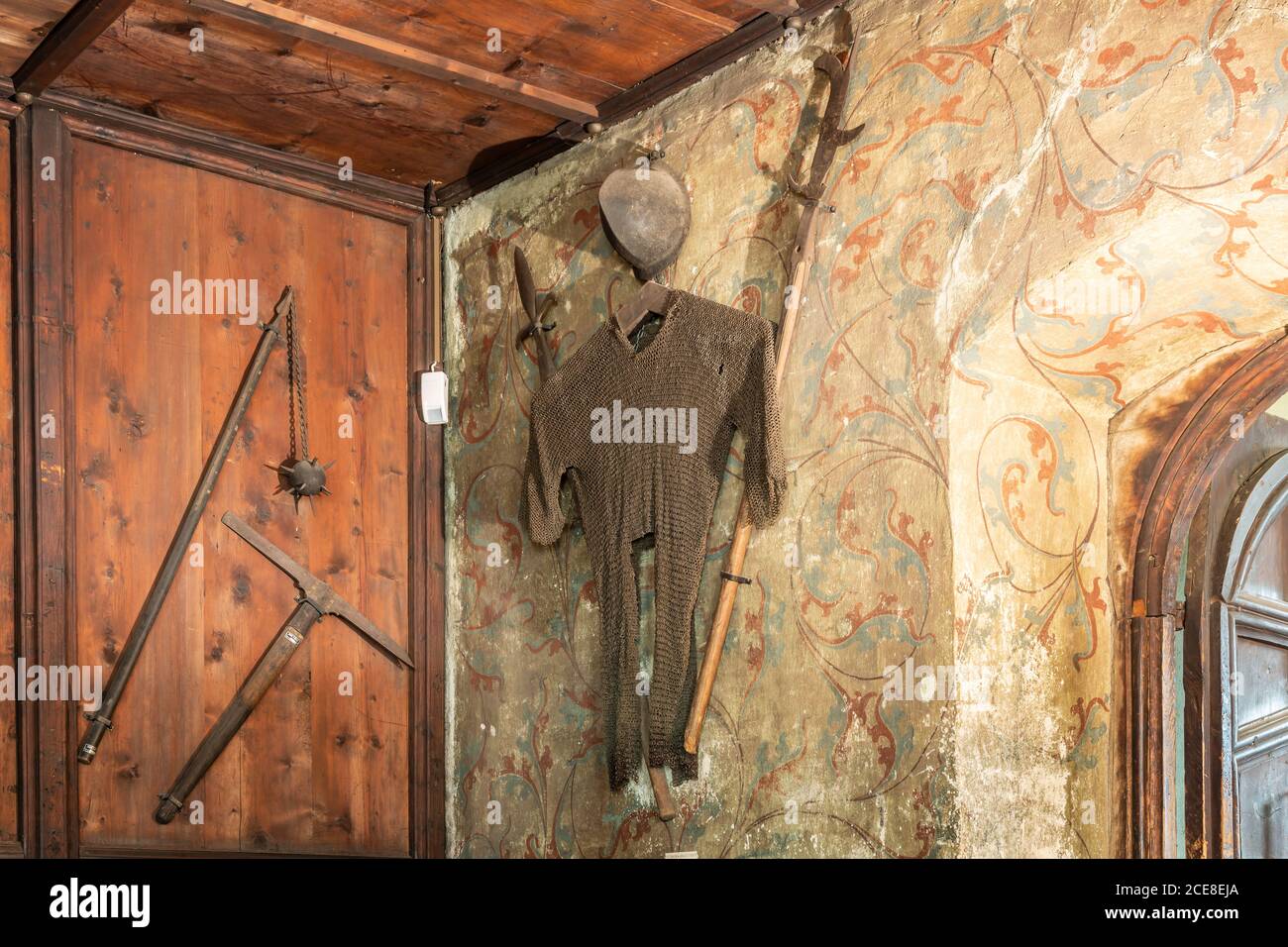 interior room of the medieval princely castle of Merano in Trentino ...