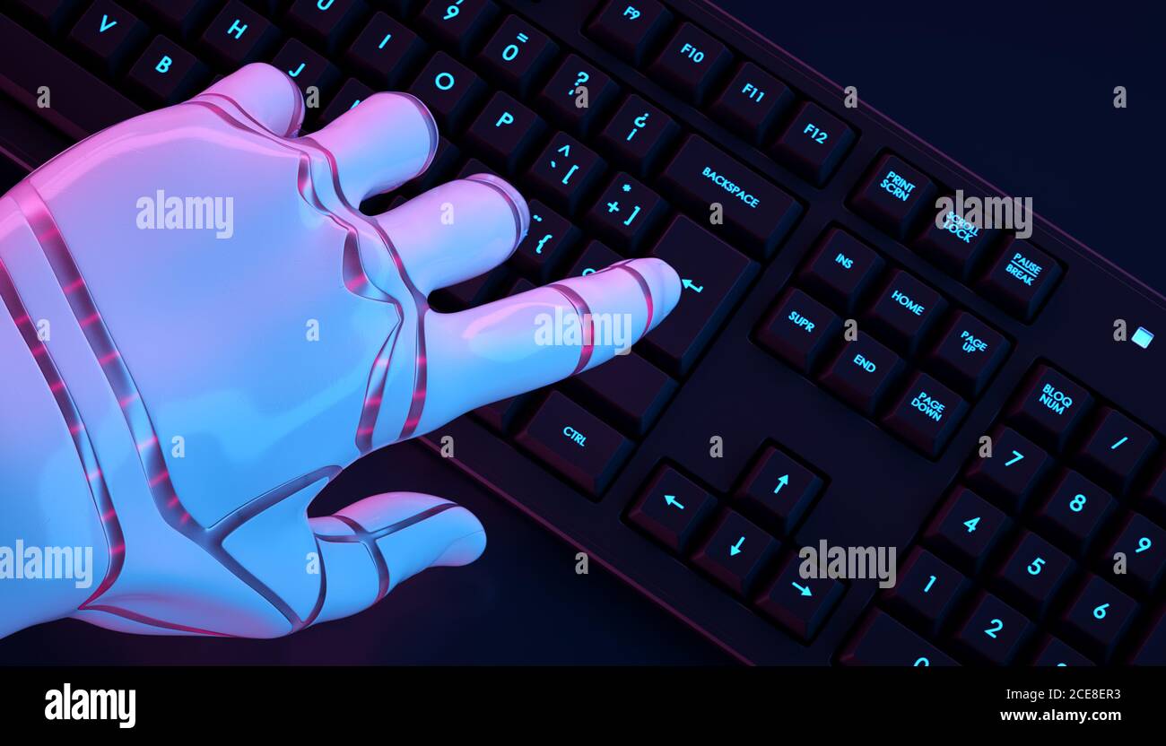 Robot hand pressing a button Stock Photo - Alamy