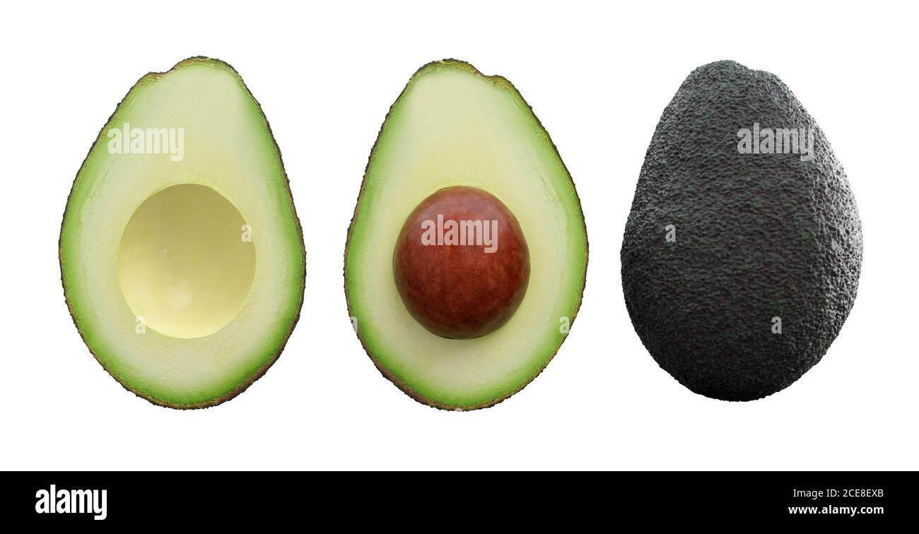 Avocado cut in half on white background Stock Photo - Alamy