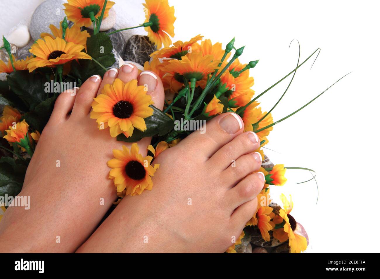 pedicure nails, feet and flowers as nice background Stock Photo - Alamy