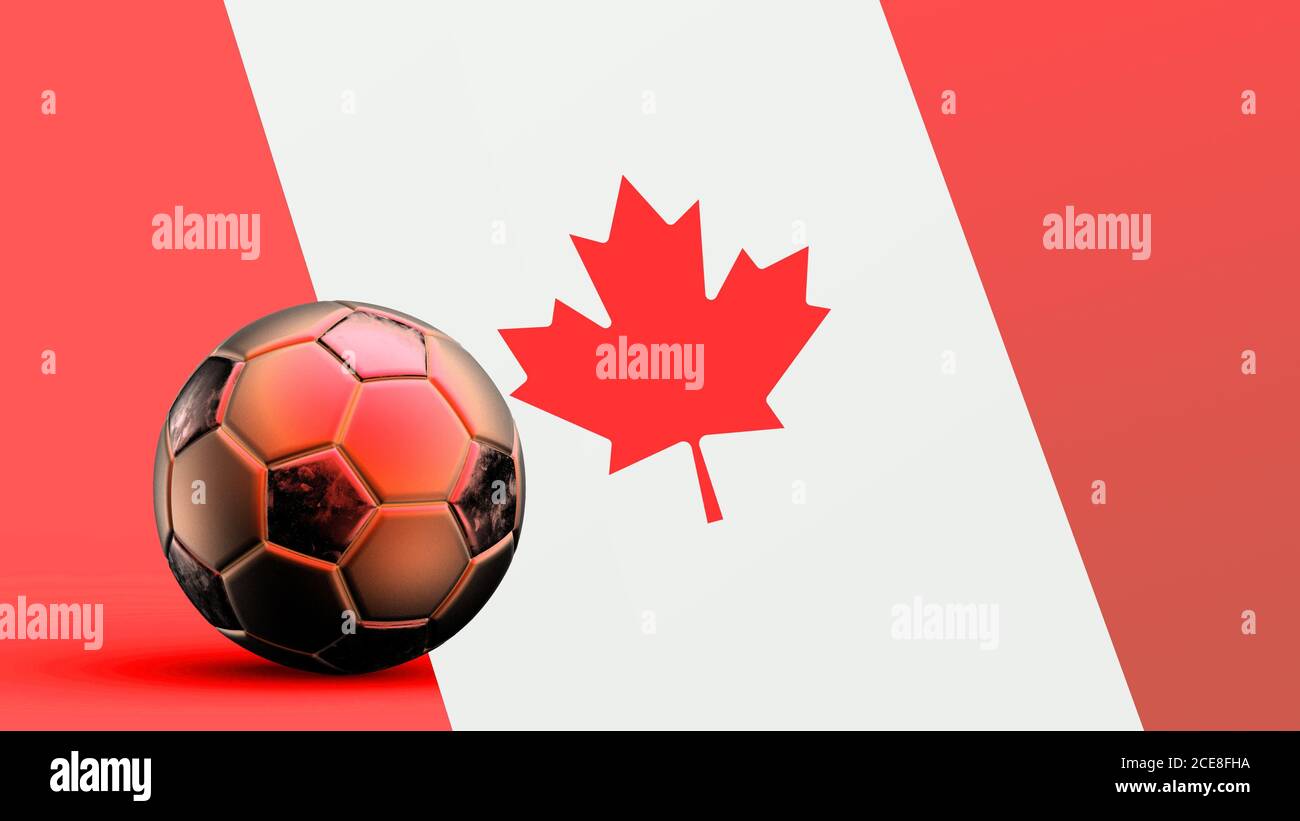 Flag of canada with metal soccer ball, national soccer flag, soccer ...