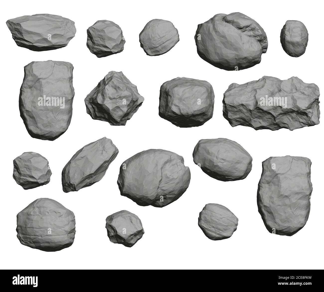 Set with stones of different shapes isolated on white background. Low ...