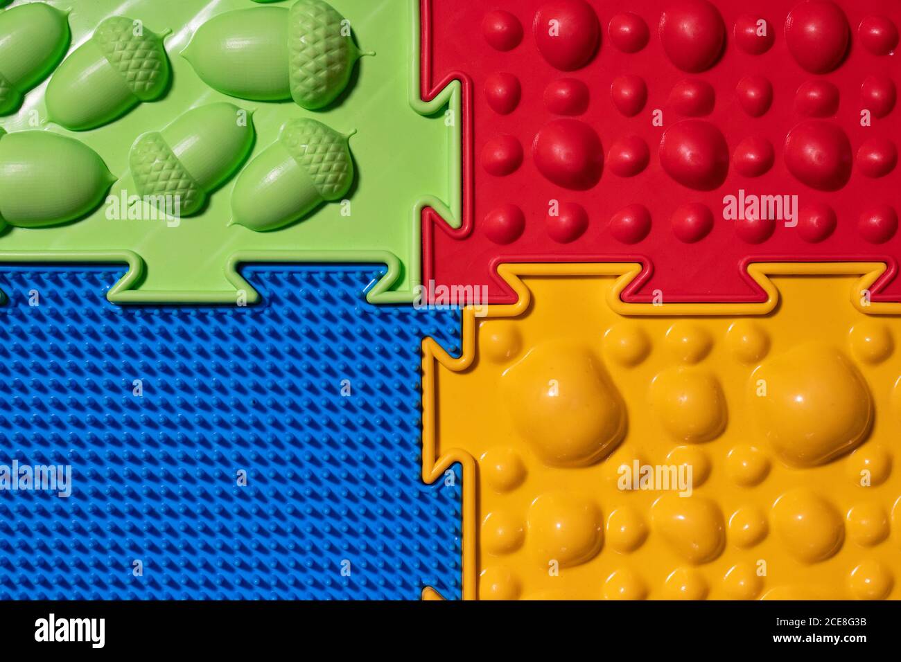 Orthopedic mats view from above. Bright colorful multicolored mats to ...