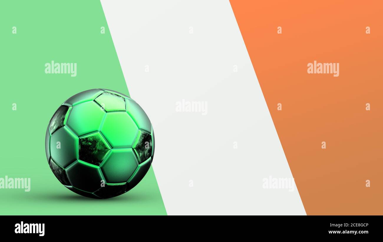 Flag of Ireland with metal soccer ball, national soccer flag, soccer ...