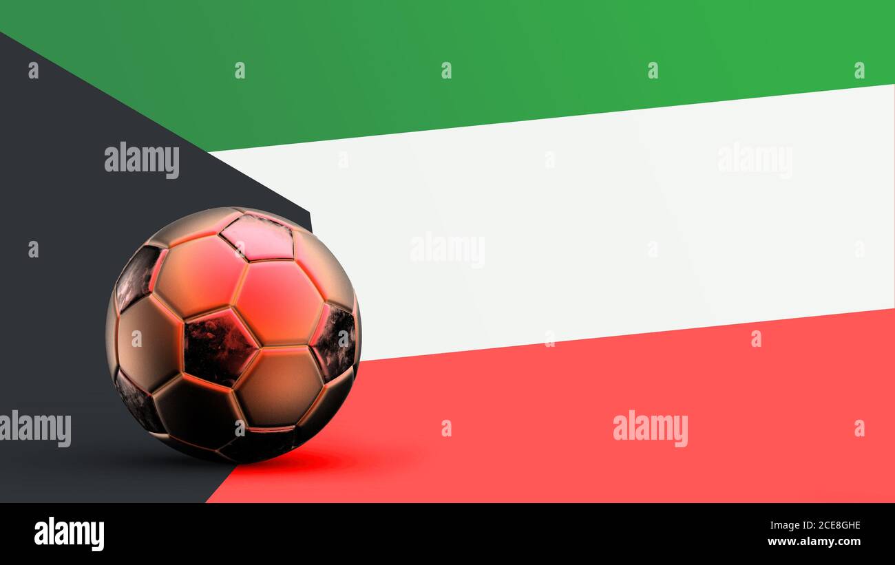 Flag of Kuwait with metal soccer ball, national soccer flag, soccer ...