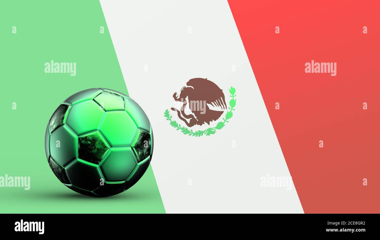 Flag of Mexico with metal soccer ball, national soccer flag, soccer ...