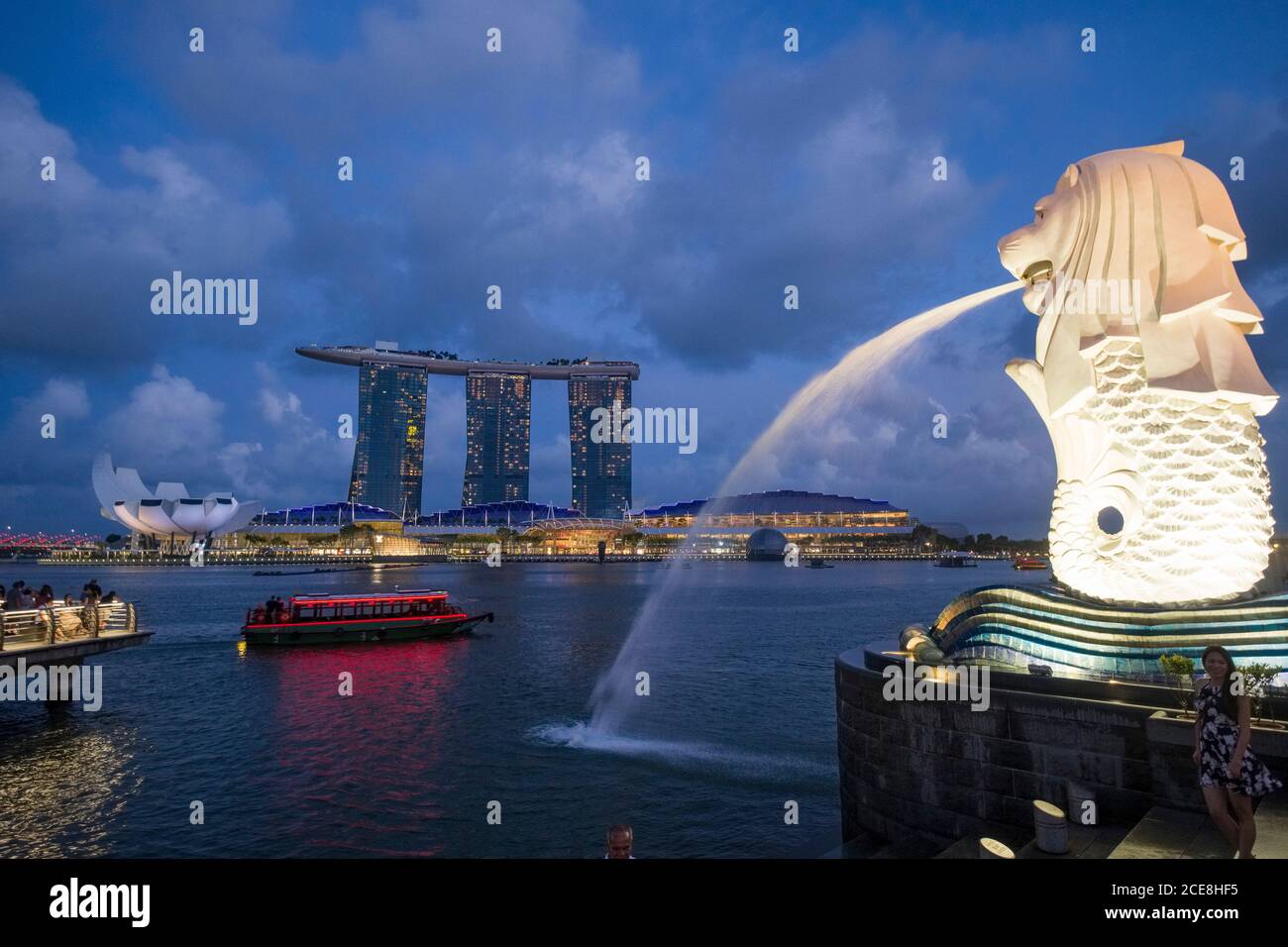 Singapore, the Merlion, statue representing a mythical creature with a ...