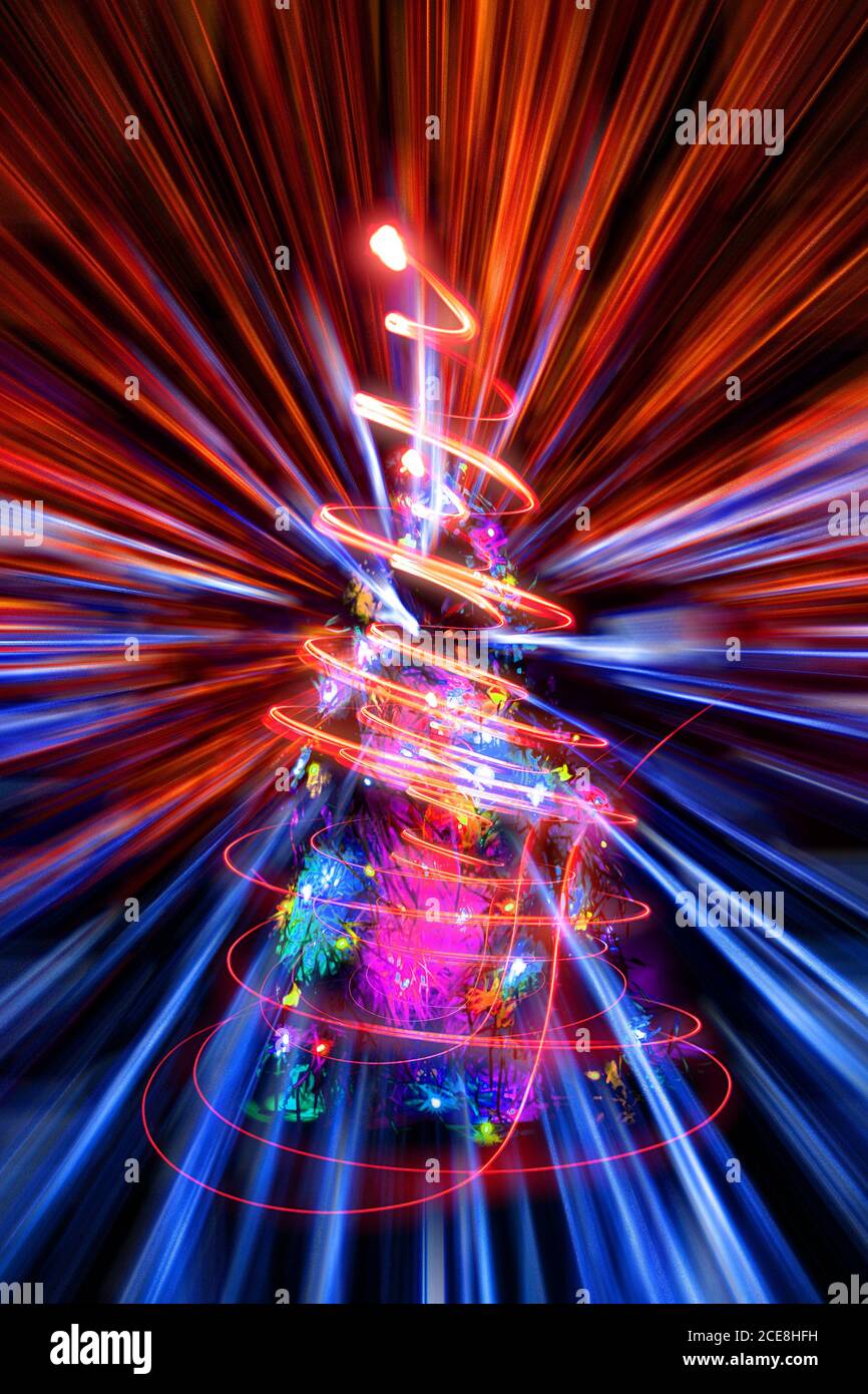 christmas tree with abstract christmas lights explosion as nice ...