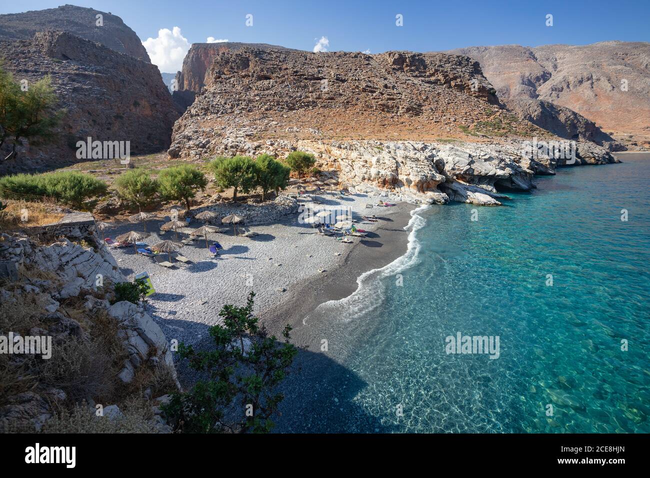 Marmara beach with Aradena Gorge in the distance. Crete, Greece Stock ...