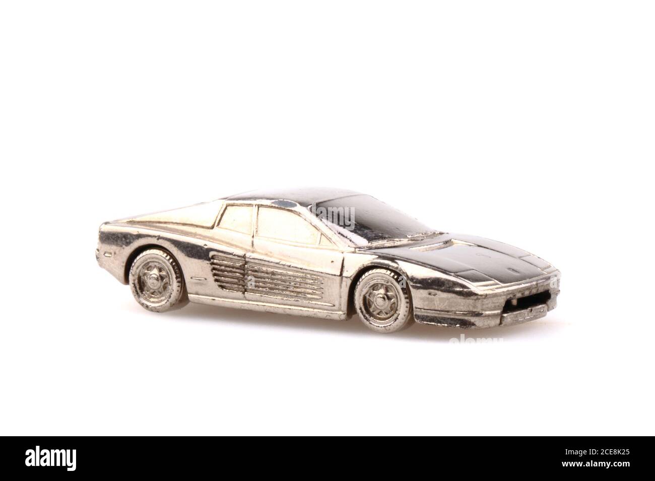 model of sport car in silver metal isolated on the white background ...