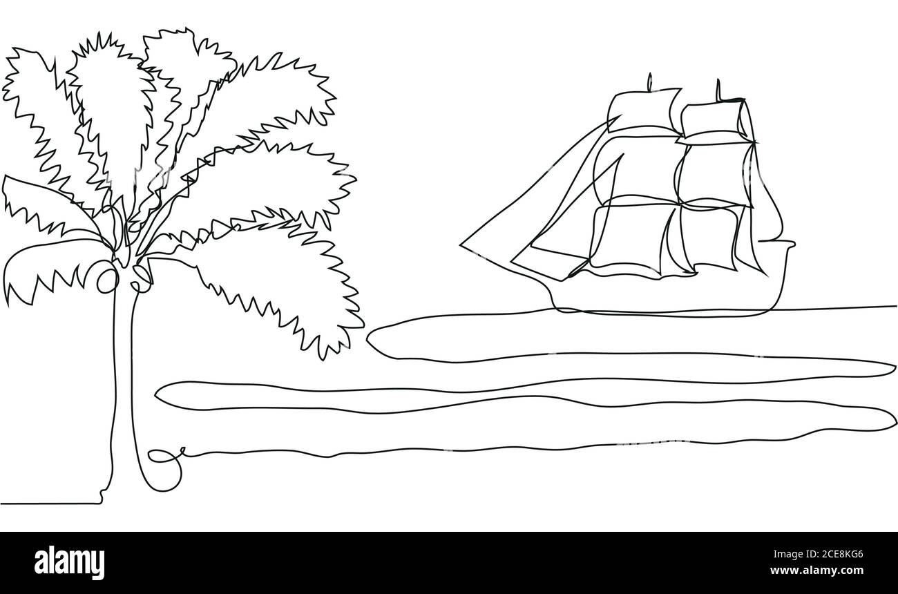 Single continuous one line art ocean travel vacation. Sea voyage ...