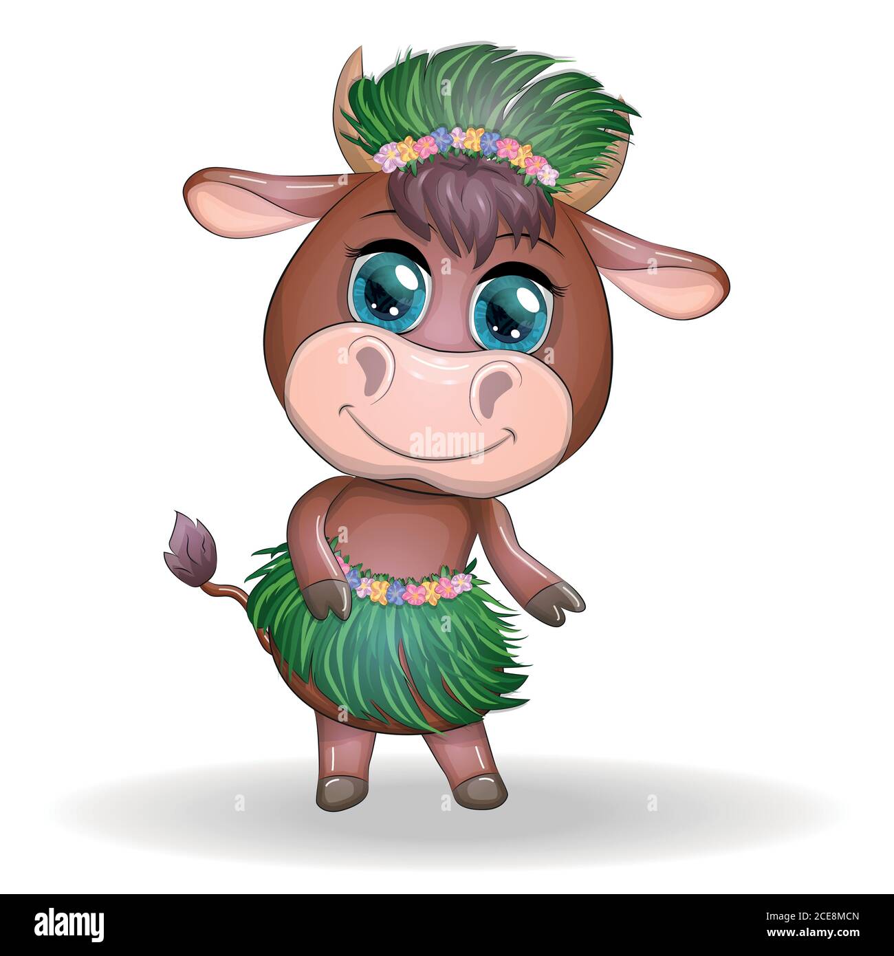 Cute bull character on white background. Cheerful ox dancing. 2021 ...