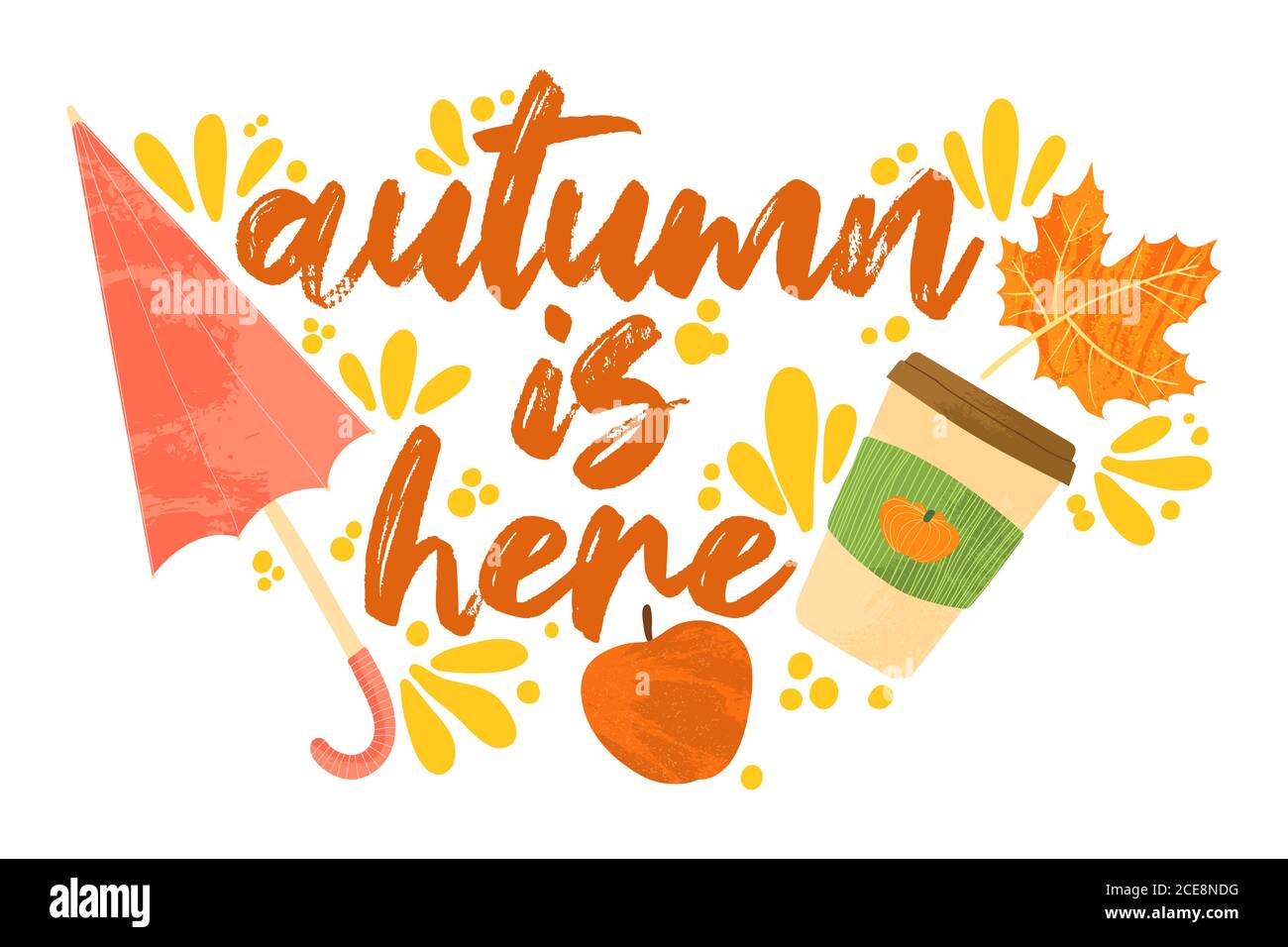 Autumn is here - Fall typography quotes with autumns elements. Vector ...