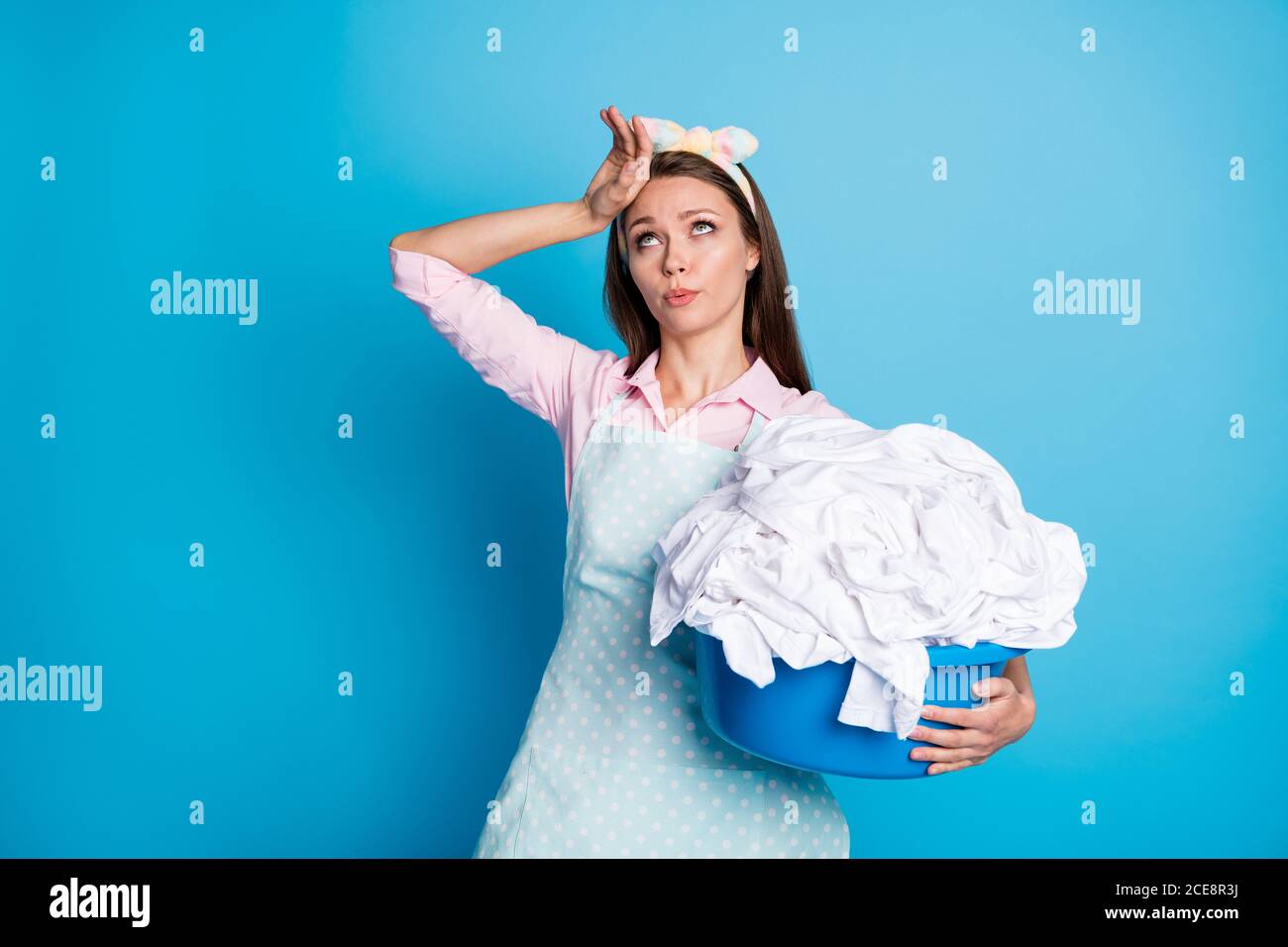 Portrait of her she nice attractive pretty tired overworked maid ...