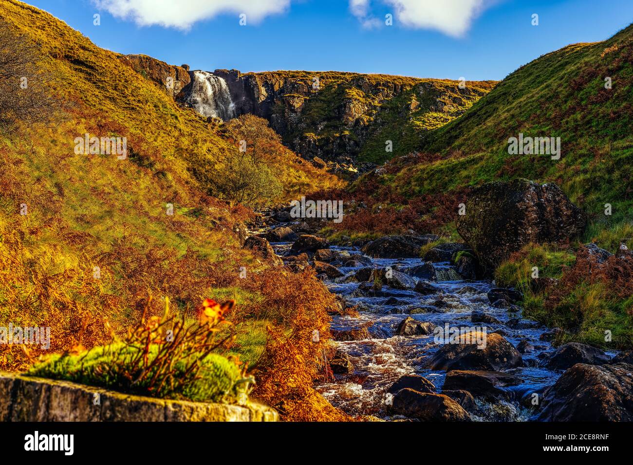 Beautiful waterfall and stream in the valley of Glenariff Forest Park ...