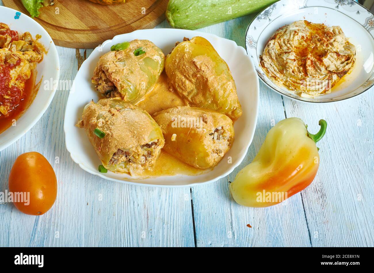 Stuffed Peppers, Israel cuisine, Traditional assorted Mediterranean ...