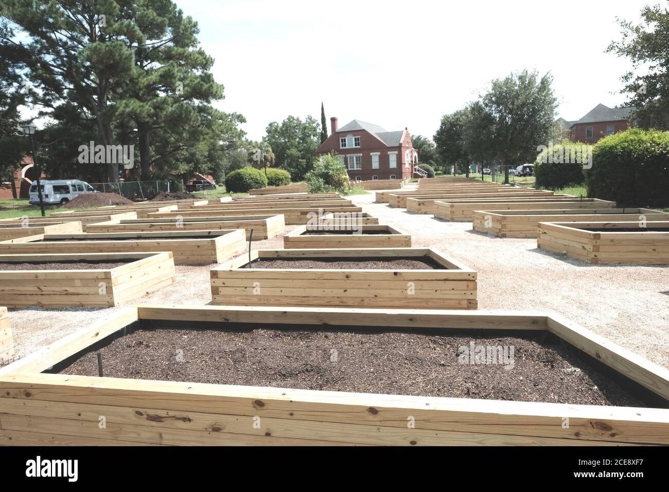 New Urban Garden Under Construction with Wooden Plots Established and ...