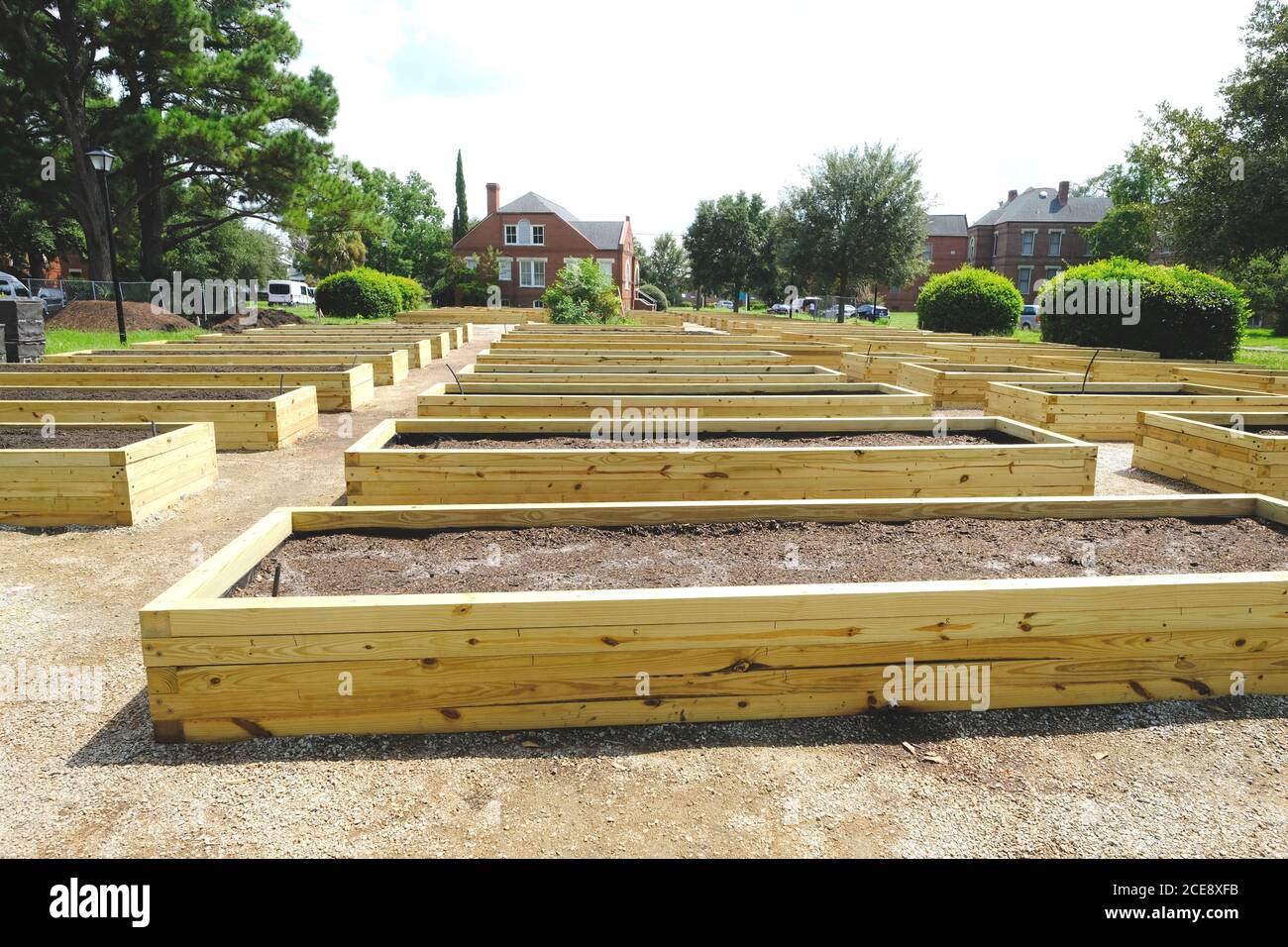 New Urban Garden Under Construction with Wooden Plots Established and ...