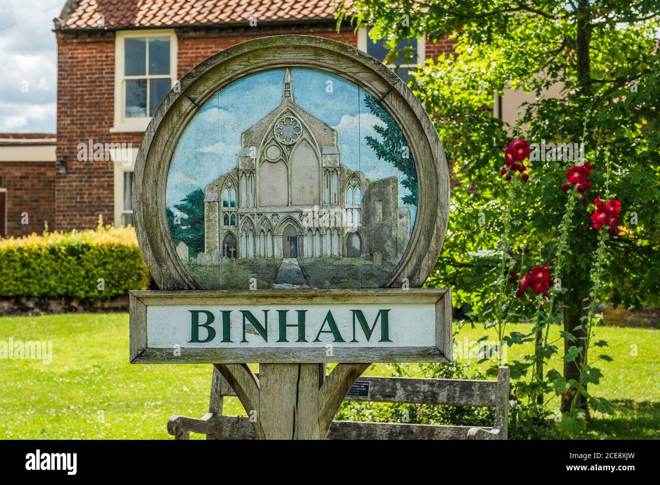 Binham village sign Stock Photo - Alamy