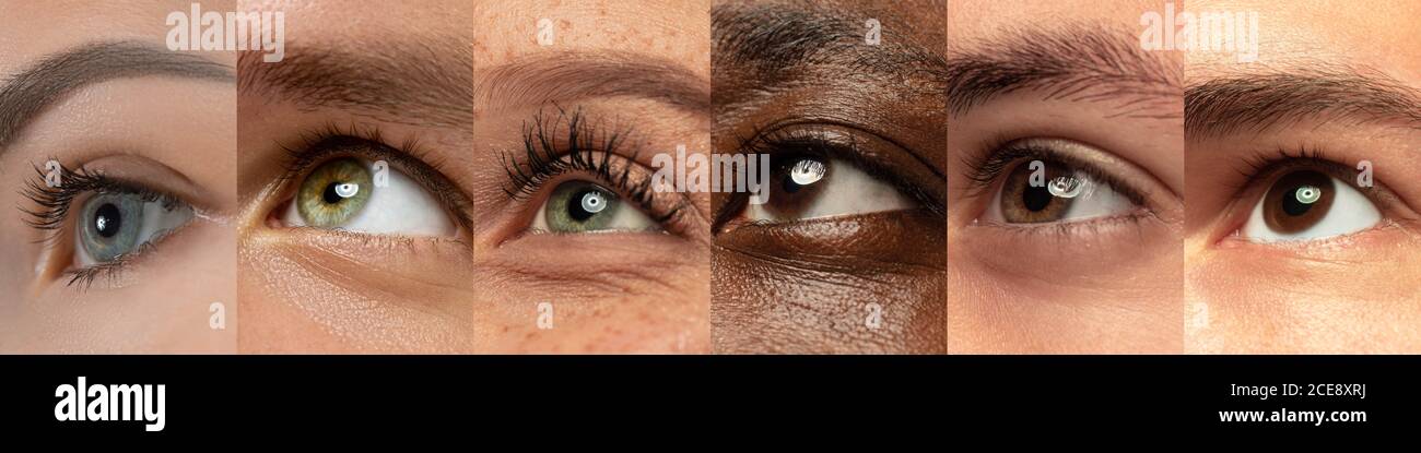 Set, collage of different types of male and female eyes. Concept of ...