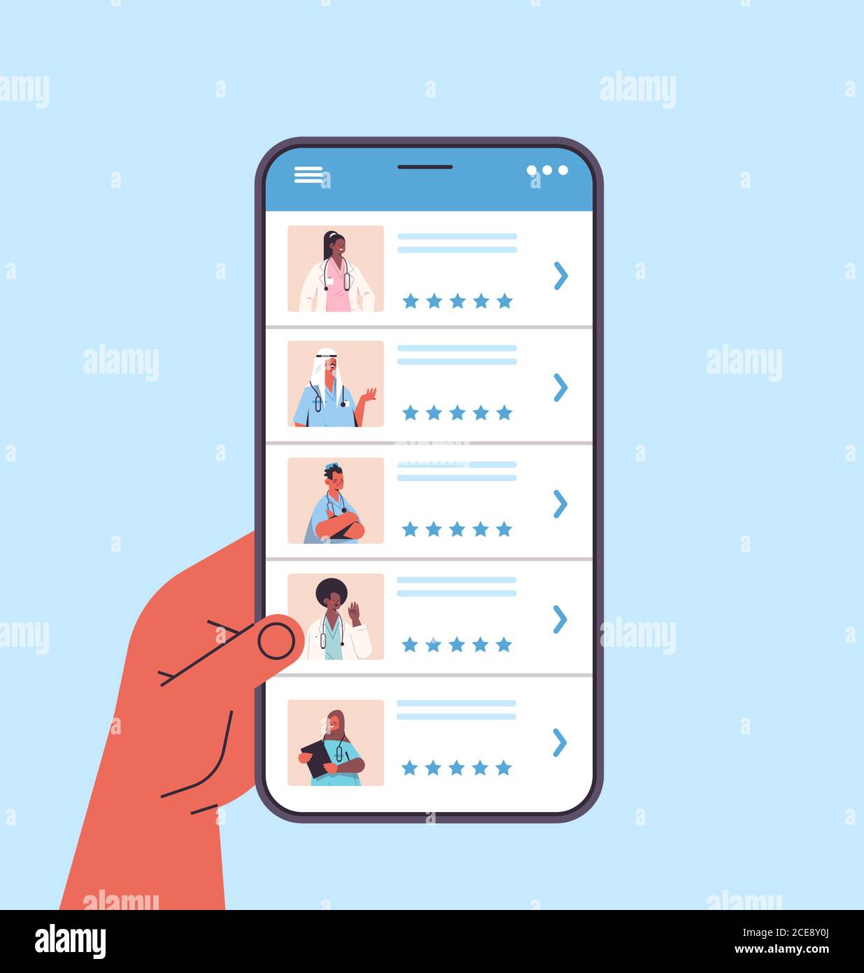 human hand using smartphone choosing doctor in mobile app online ...