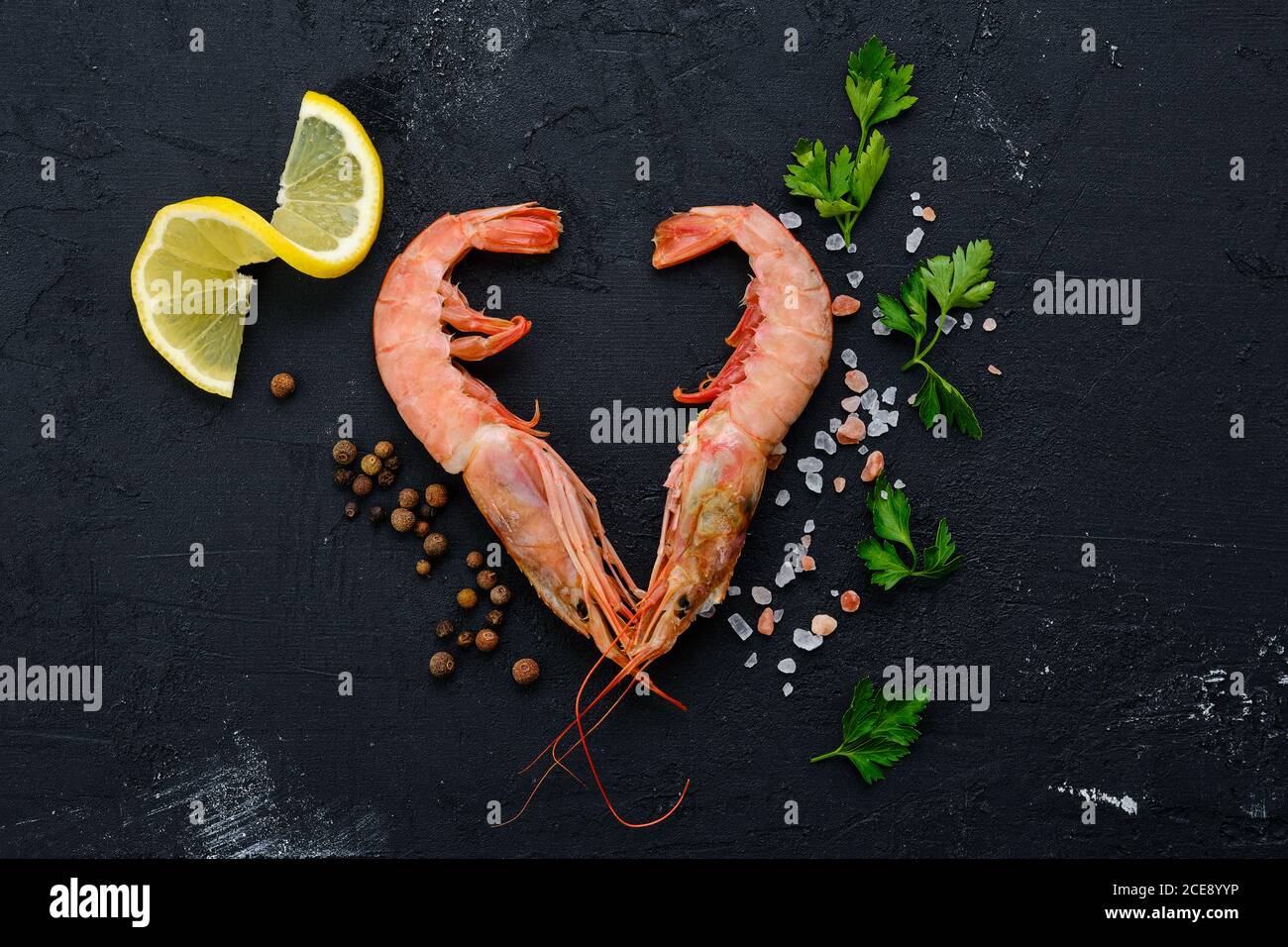 Composition with fresh raw prawn in shape of heart Stock Photo - Alamy