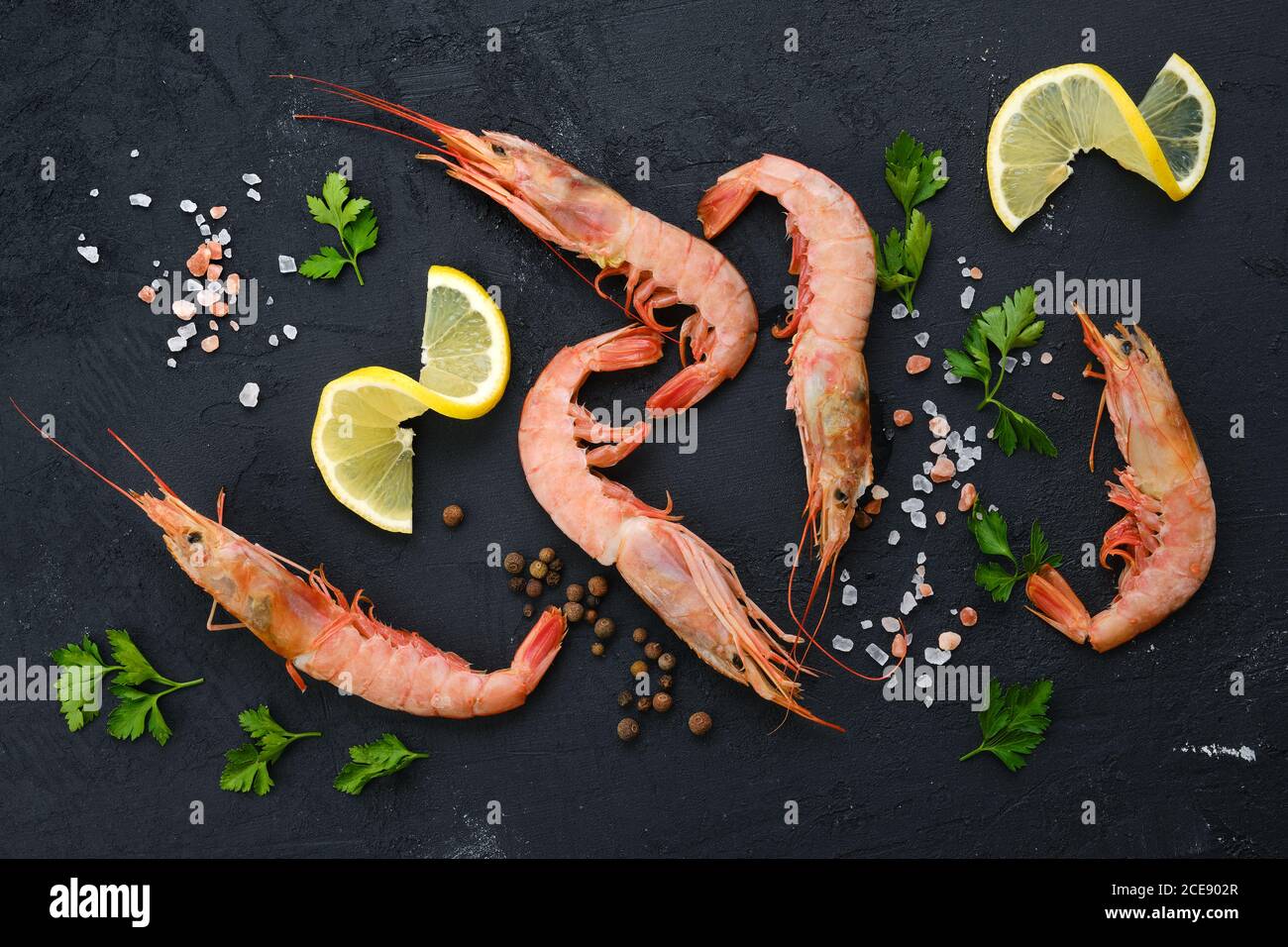 Top view of composition with fresh raw prawn with spice and herbs Stock ...