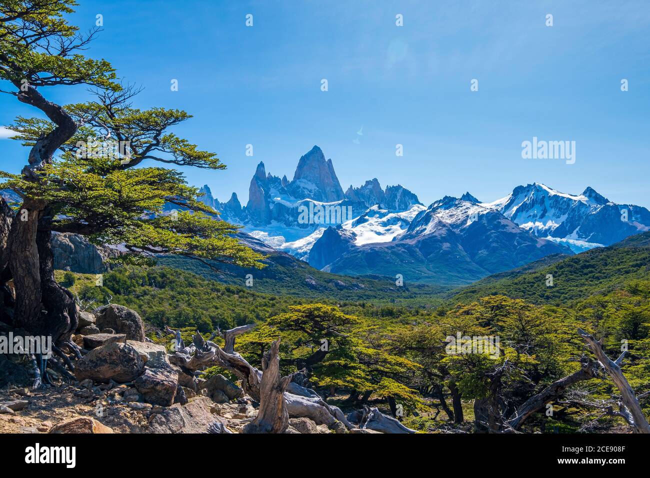The peak of Fitz Roy from the first view point of the hike Stock Photo ...