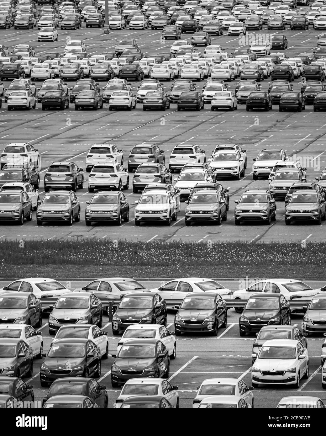 Modern cars parking on Black and White Stock Photos & Images - Alamy