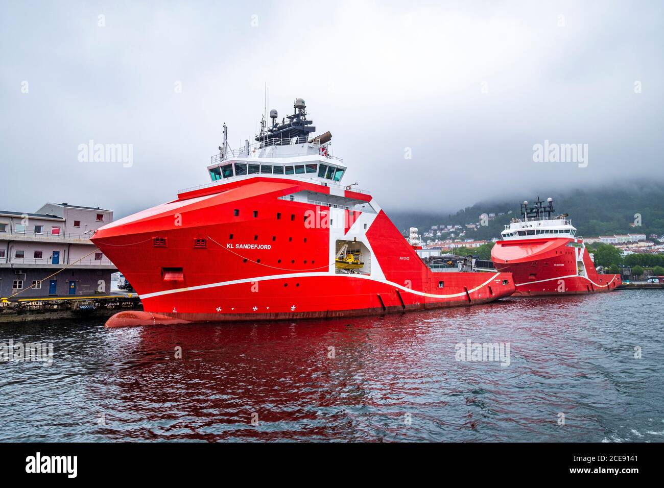 Two huge red ships in the harbour of Oslo Stock Photo - Alamy
