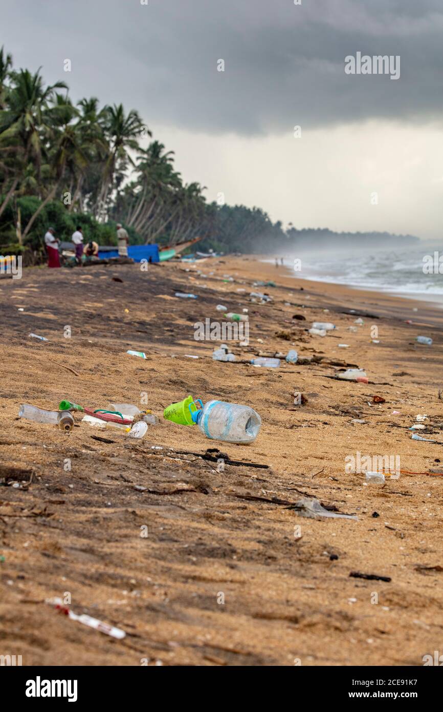 Sri Lanka, Waduwa, Pollution on beach. Plastic Stock Photo - Alamy