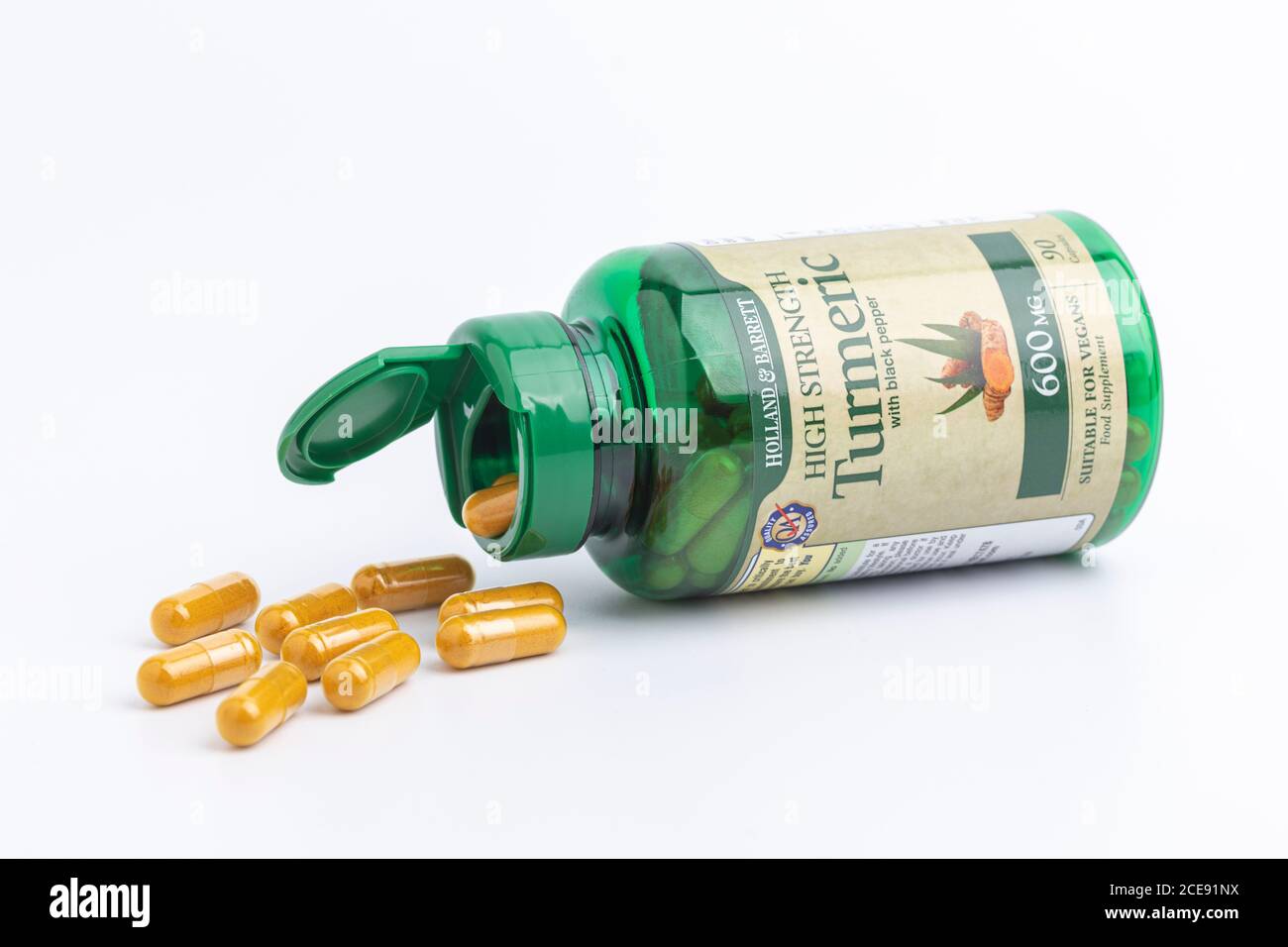 A bottle of Turmeric capsules Stock Photo - Alamy