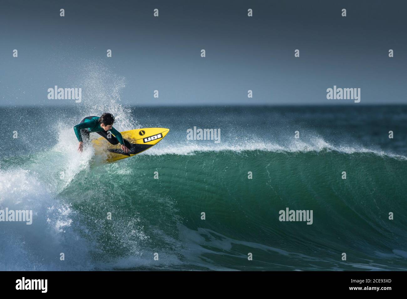 Spectacular surfing action at Fistral in Newquay in Cornwall Stock ...