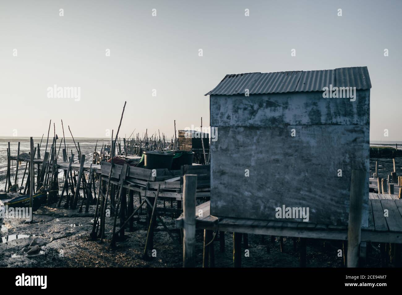 Shabby old dock wooden aged pier coast vicentina sunlight hi-res stock ...